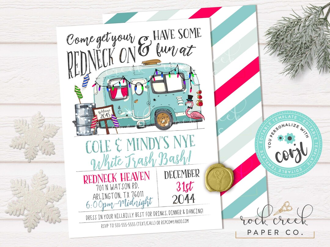 Redneck New Year's Eve Party Invitation: Editable Party Template ...