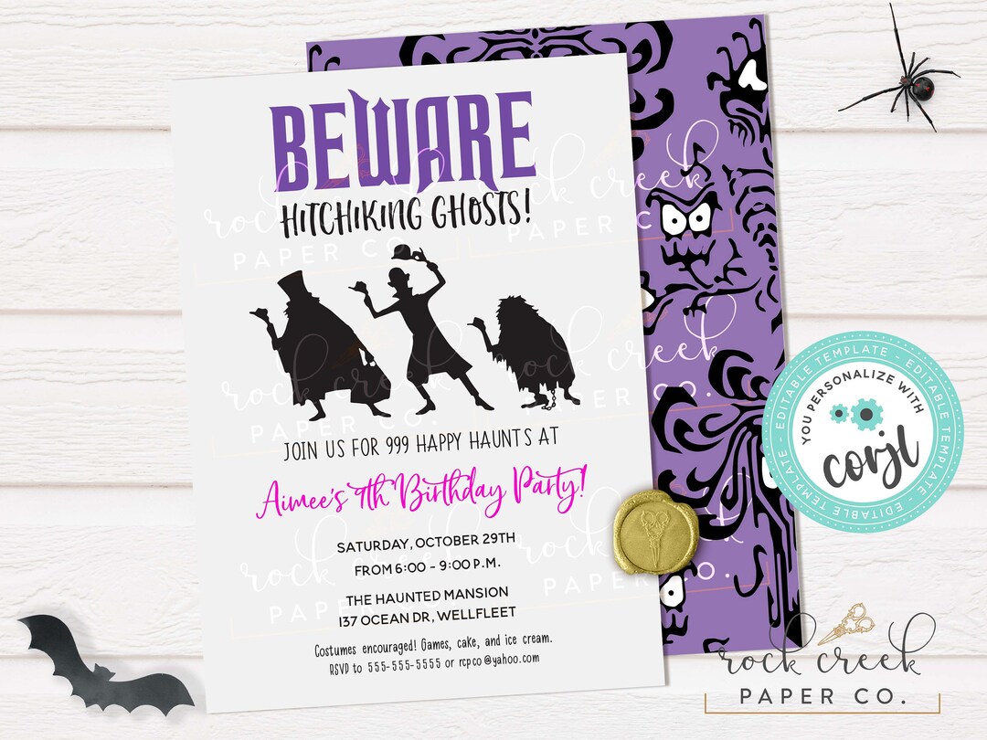 999 Happy Haunts Birthday Invitation, Hitchhiking Ghosts Birthday Party ...