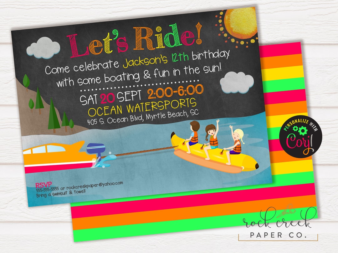 Banana Boat Birthday Invitation Water Slalom Invitation - Etsy