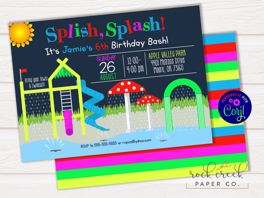 Splash Pad Birthday Party Invitation Water Slide Invitation - Etsy