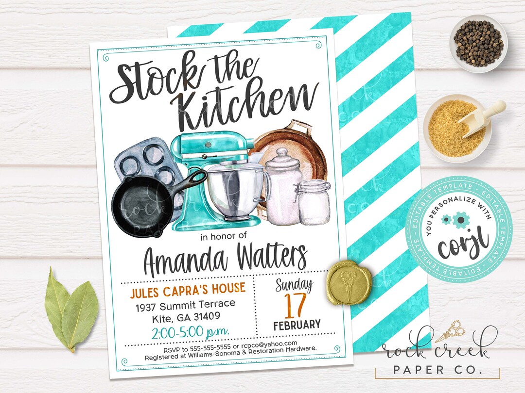 Stock the Kitchen Bridal Shower Invitation: Editable Party Template ...