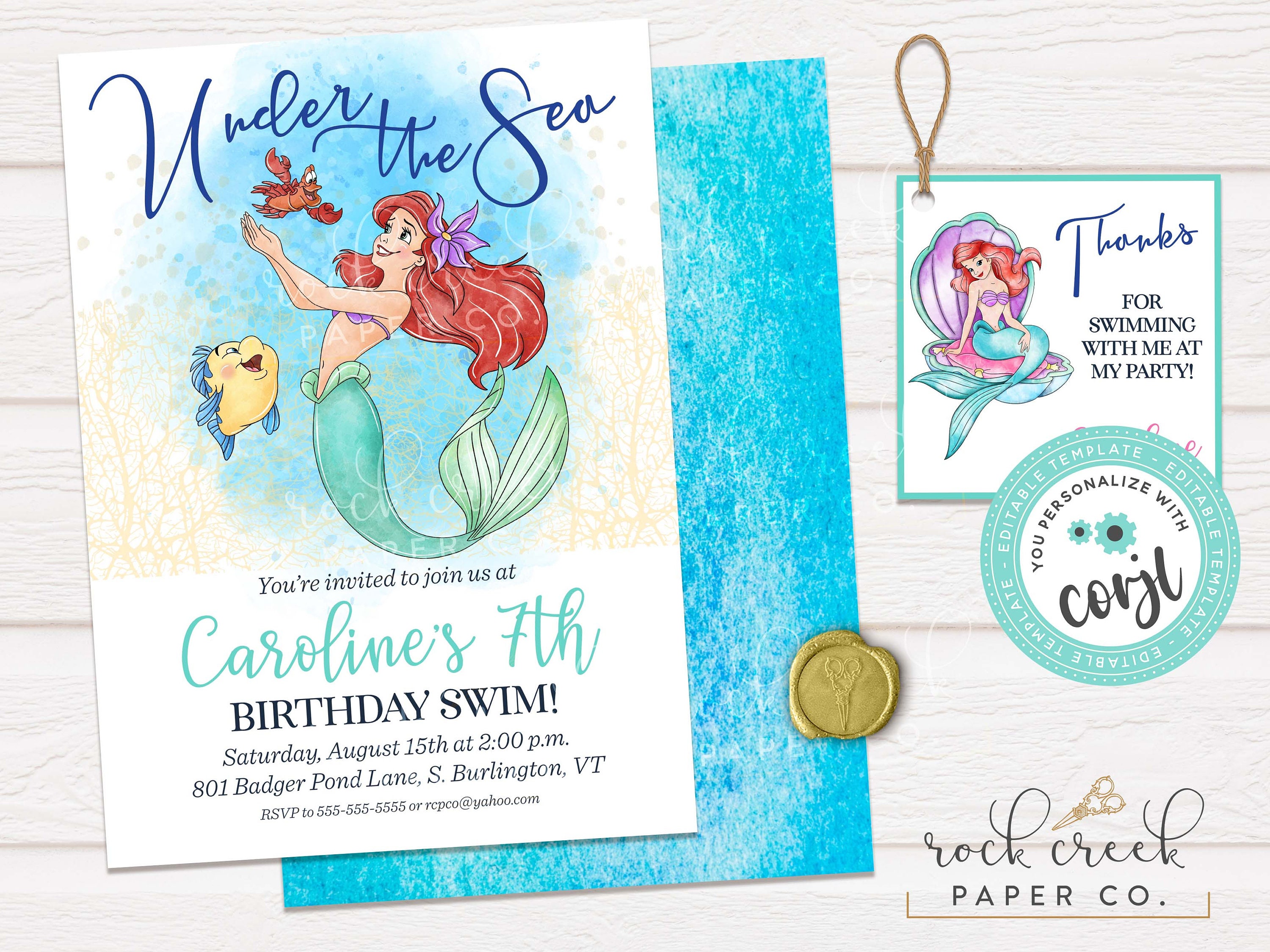 Little Mermaid Birthday Invitation: Editable Party Template (instant ...