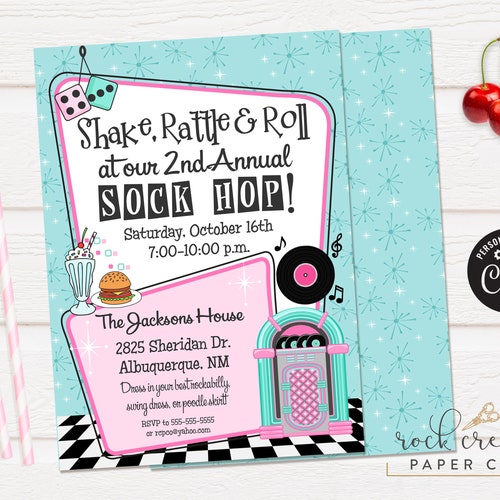 Sock Hop Invitation Retro Diner Invitation 1950s Party - Etsy