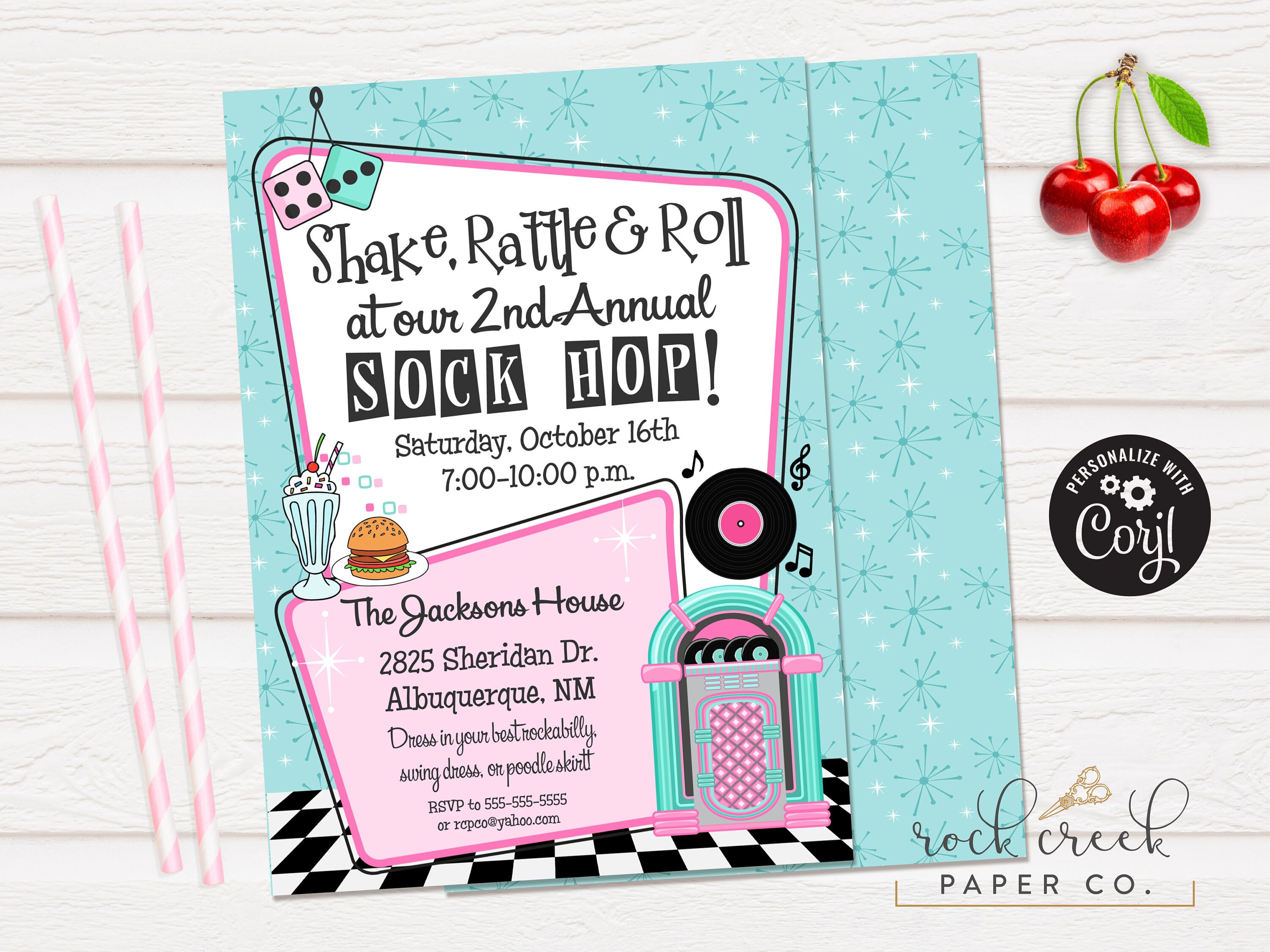 Sock Hop Invitation Retro Diner Invitation 1950s Party - Etsy