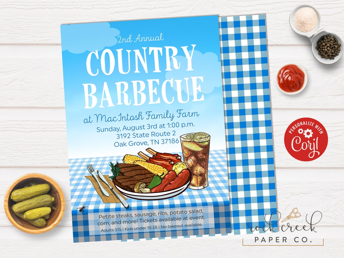 Summer Cookout Invitation Country Barbecue Invitation BBQ - Etsy