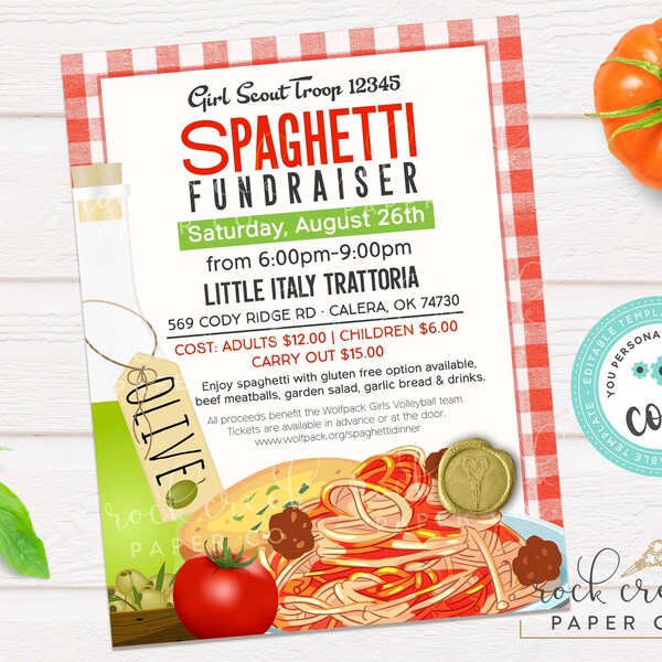 Spaghetti Dinner Fundraiser Flyer - Etsy