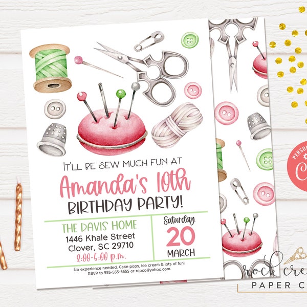 Sewing Birthday Invitation - Etsy