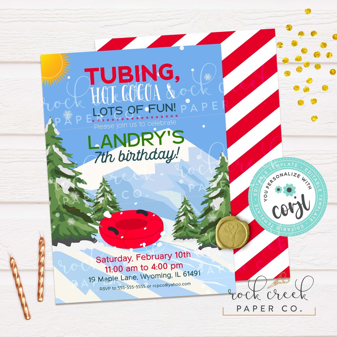 Snow Tubing Birthday Invitation: Editable Party Template (instant ...