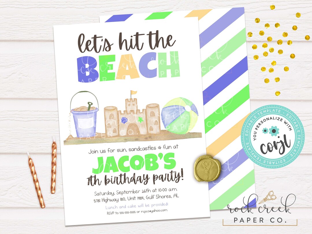 Sandcastles Birthday Invitation, Beach Birthday Party, Swim Party, Lake ...