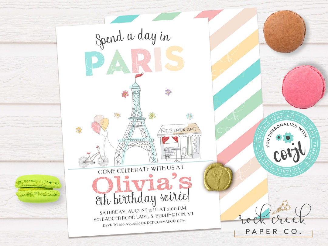 Destination Birthday Invitation, Paris, London, Rome, Eiffel Tower ...