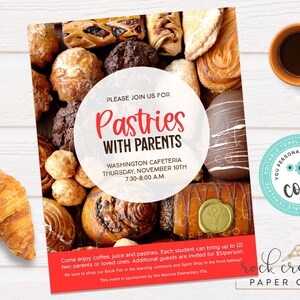 Pastries With Parents Flyer, Pastries Breakfast Invitation, Bakery ...