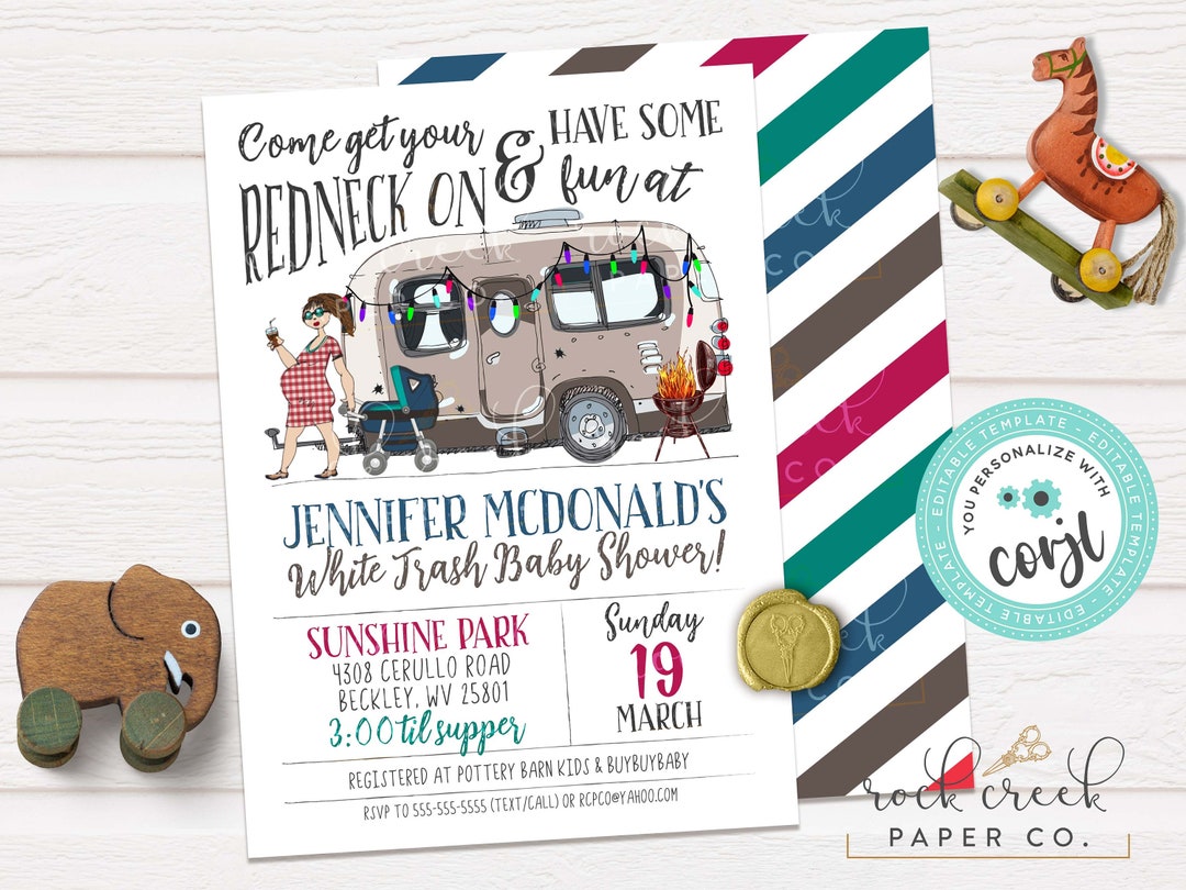 Redneck Baby Shower Invitation: Editable Trailer Park Template (instant ...
