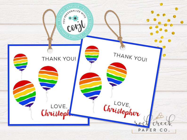 Rainbow Balloon Birthday Invitation: Editable Party Templates (instant ...
