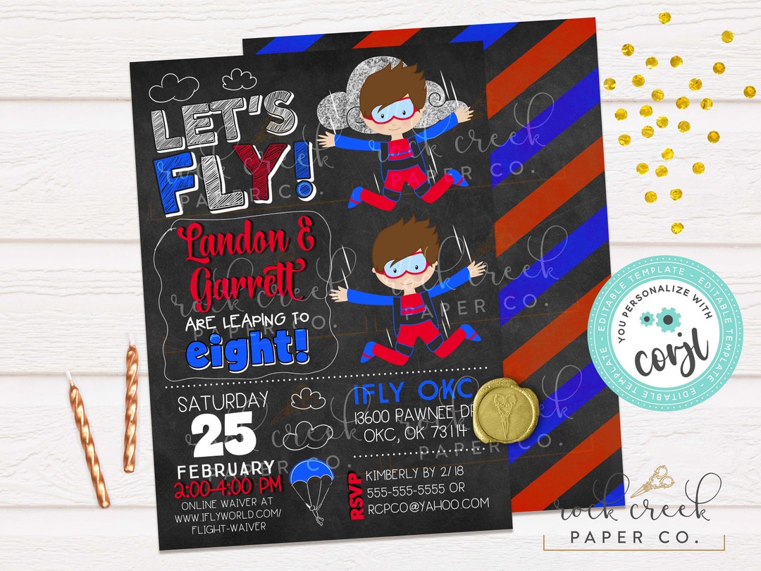 Ifly Skydiving Twins Boys Invitation, Ifly Birthday Invitation, Indoor ...