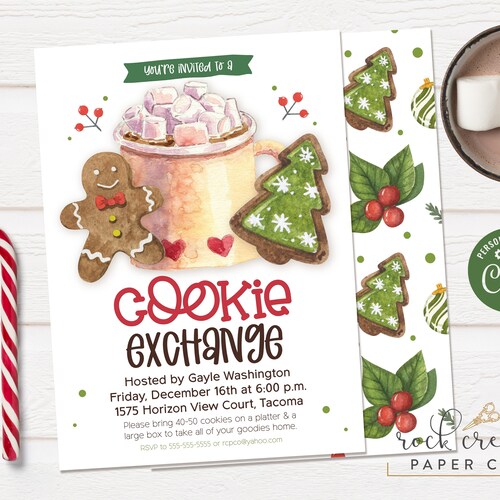 Cookie Exchange Party Invitation Template Christmas Cookie - Etsy