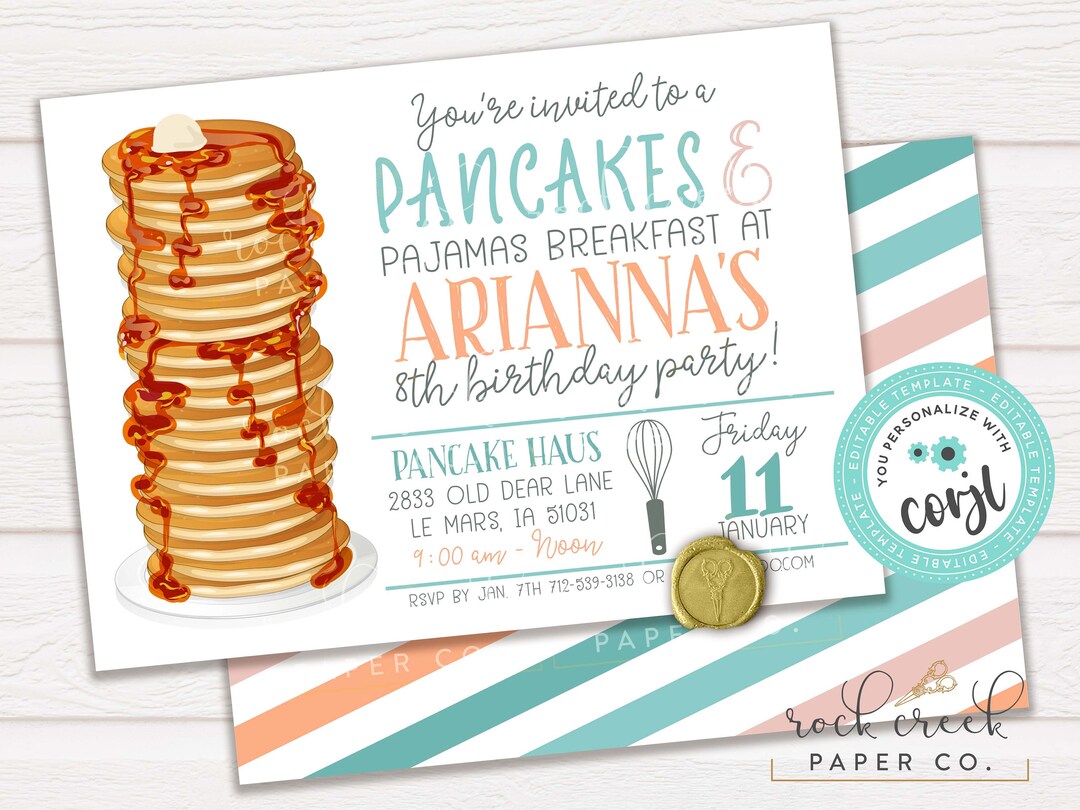 Pancakes & Pajamas Invitation, Pancake Breakfast Party, Pancakes and ...
