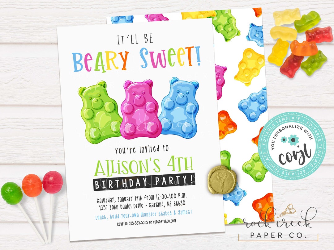 Gummy Bears Birthday Invitation, Gummy Candy, Template, Instant ...