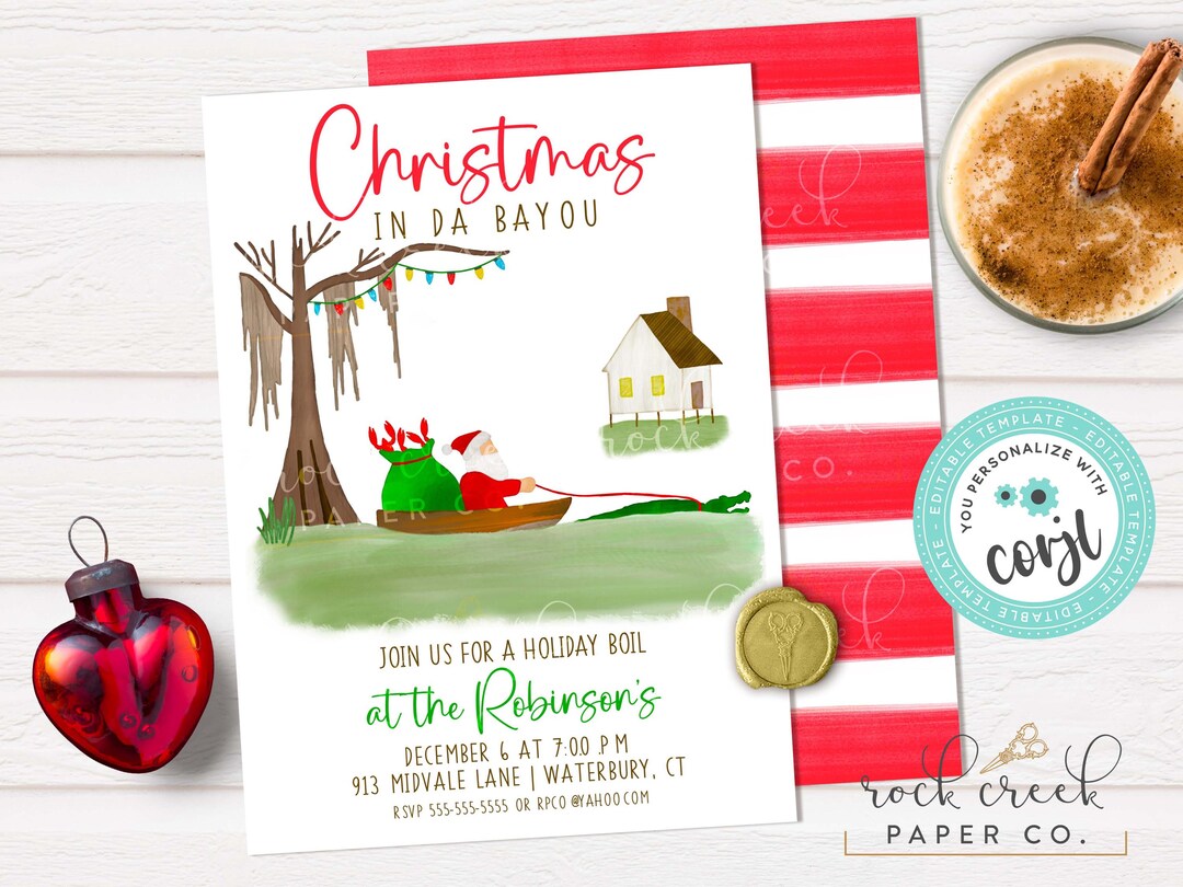 Christmas in Da Bayou Invitation: Editable Holiday Party Template ...