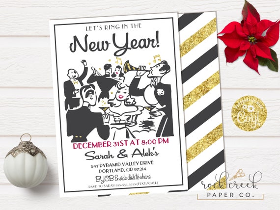 Retro New Year's Eve Invitation, New Year's Party Invitation, 1940s ...