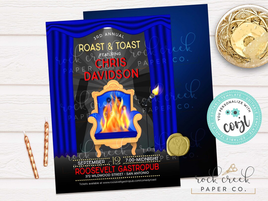 Comedy Roast & Toast Invitation: Editable Nightclub Event Template ...