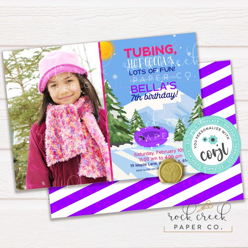 Snow Tubing Birthday Invitation: Editable Party Template (instant ...