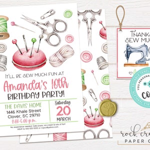 Sewing Birthday Invitation, Needlepoint, Crochet, Needle and Thread ...