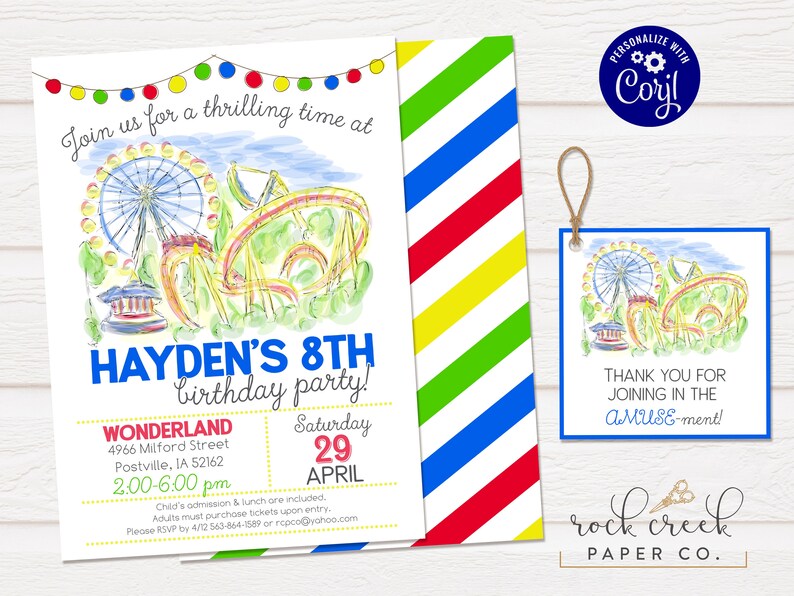 Amusement Park Birthday Invitation Theme Park Party - Etsy