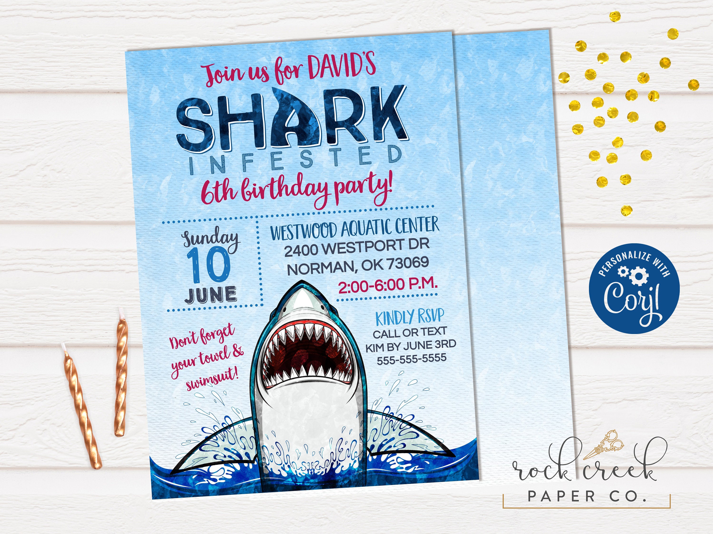 Invitations & Announcements Shark Invitation Custom or Editable Invite ...