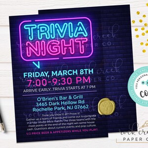 Trivia Night Invitation: Editable Quiz Event Template (instant Download ...