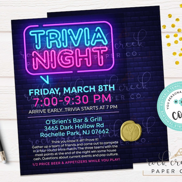 Trivia Invites - Etsy