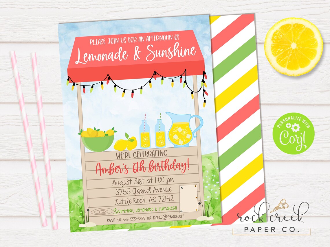Lemonade Stand Birthday Invitation Lemonade Party Lemonade | Etsy