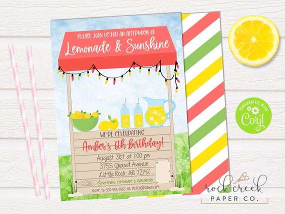 Lemonade Stand Birthday Invitation, Lemonade Party, Lemonade Birthday ...