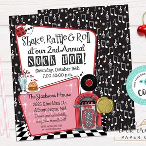 Sock Hop Invitation, Retro Diner Invitation, 1950s Party, Retro Party ...