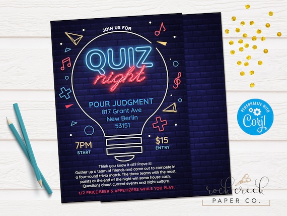 Trivia Night Invitation, Quiz Night Invitation, Pub Quiz Invitation ...