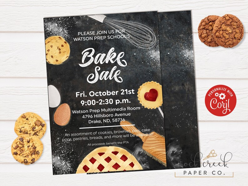 Bake Sale Invitation School Fundraiser Flyer Charity Bake | Etsy
