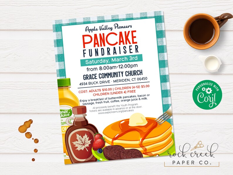 Pancake Breakfast Fundraiser Flyer School Pancake Fundraiser - Etsy