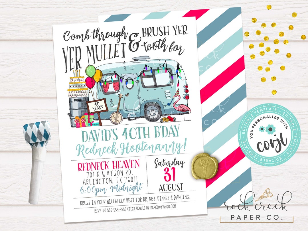 Redneck Hootenanny Birthday Invitation: Editable Trailer Park Party ...