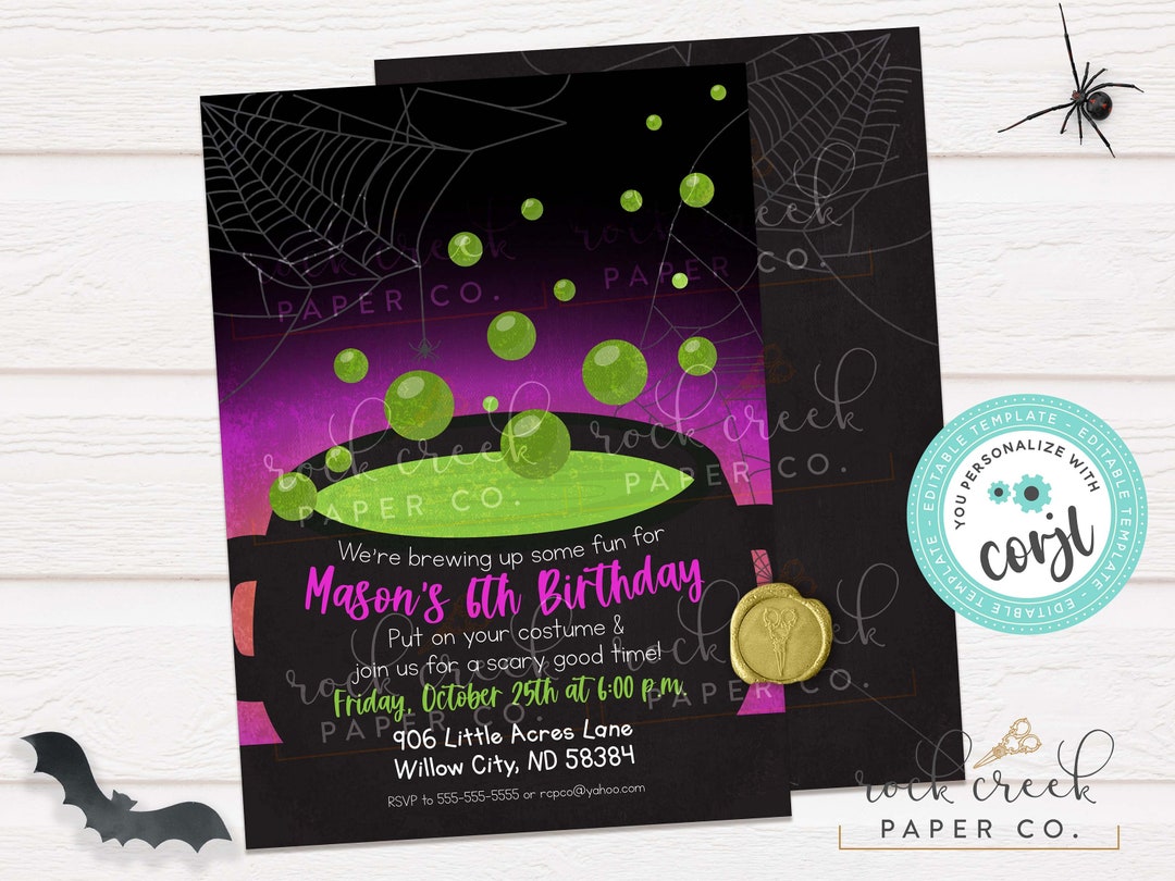 Bubbling Cauldron Birthday Invitation, Witches Brew Invitation ...