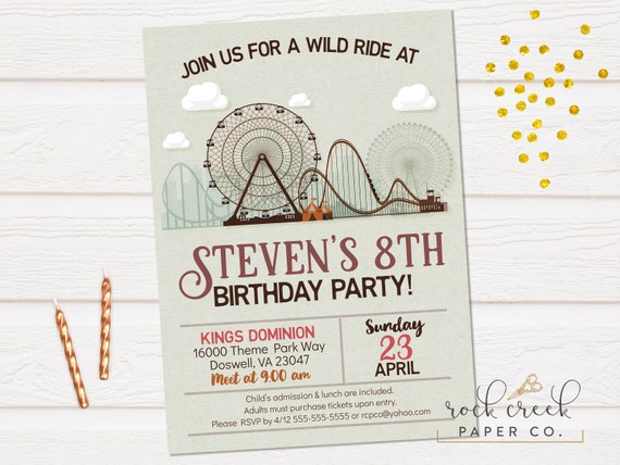 Amusement Park Invitation, Amusement Park Party, Theme Park Invitation ...