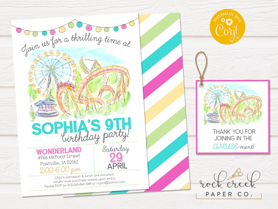 Amusement Park Birthday Invitation Theme Park Party - Etsy