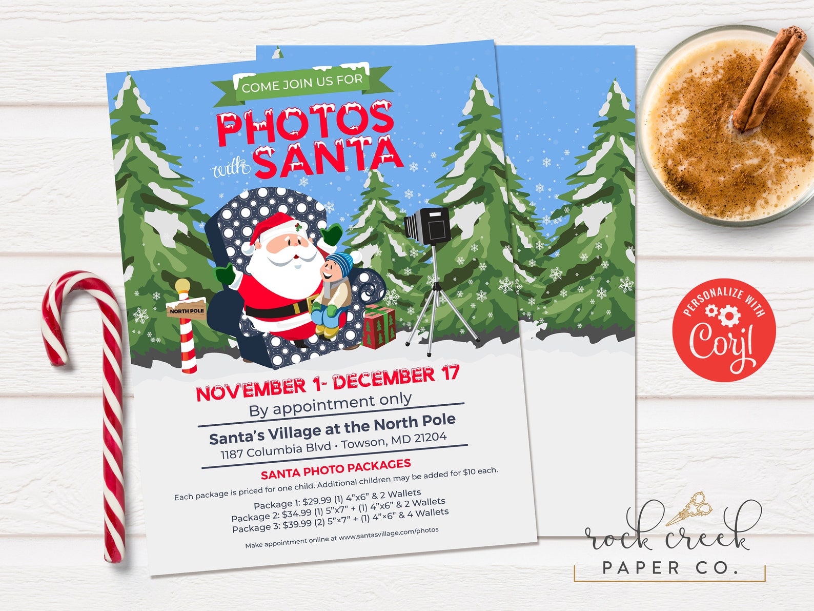 Santa Photos Flyer Photos With Santa Invitation Christmas | Etsy