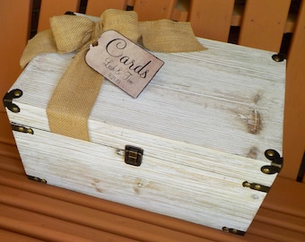 Large Rustic Wedding Card Box, Whitewash Wood Trunk, Wedding Cards ...