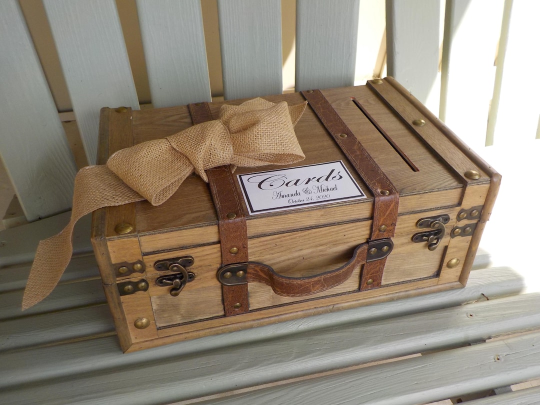 Wood Card Box, Rustic Wood Trunk, Personalized Card, Cardstock Color ...