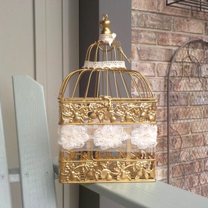Victorian Vintage Inspired Bird Cage, Gold Bird Cage, Ivory Floral Lace ...