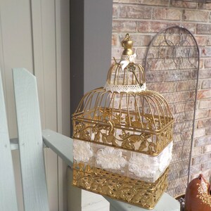 Victorian Vintage Inspired Bird Cage, Gold Bird Cage, Ivory Floral Lace ...