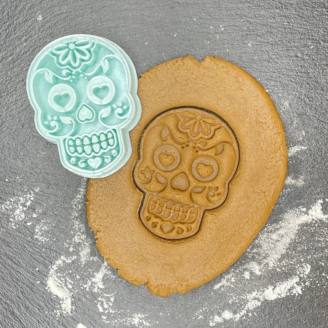 2 Part Sugar Skull Imprint Cookie Cutter, Fondant Cutter, Clay Cutter ...