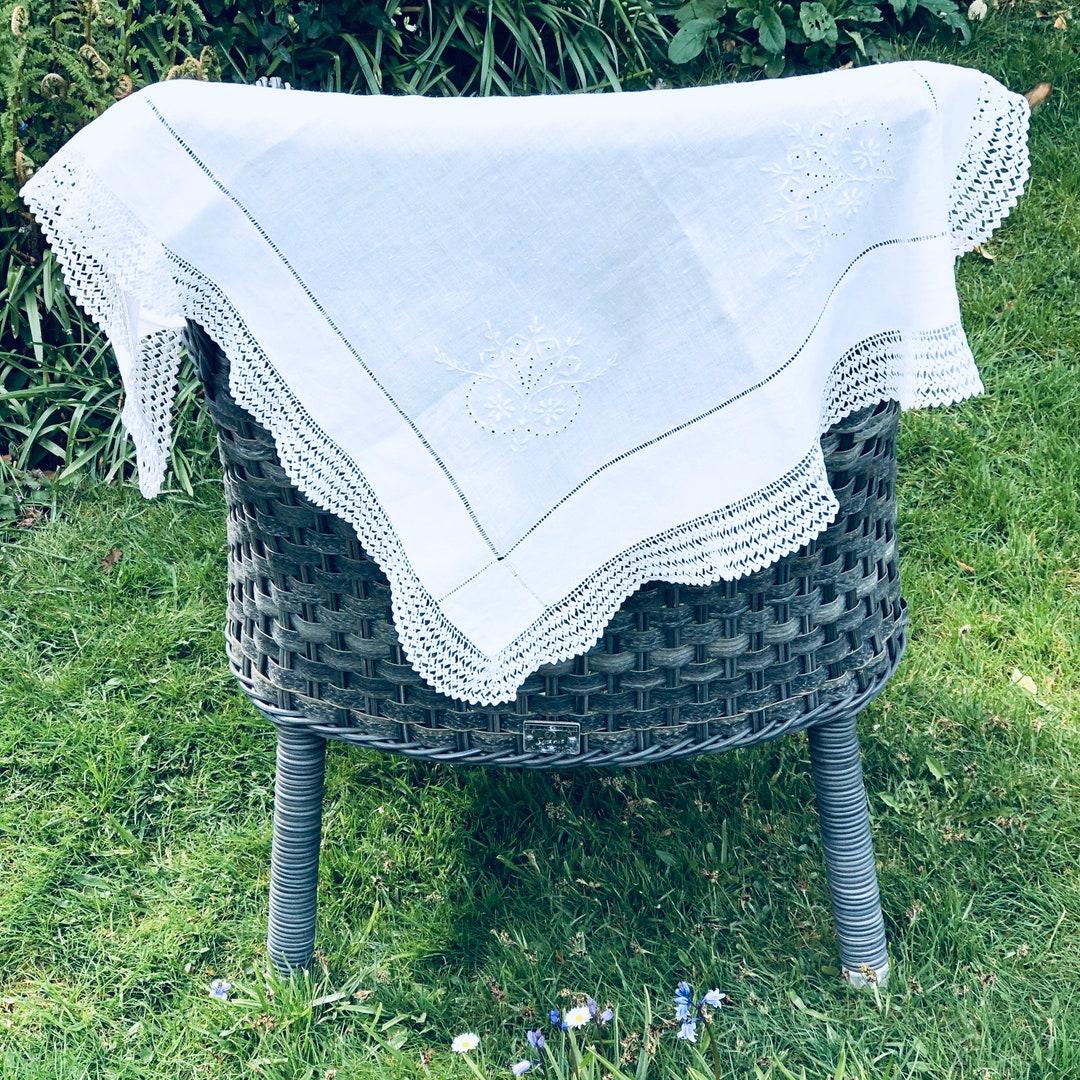 Antique Irish White Linen Oblong Table Runner Handmade Whitework ...