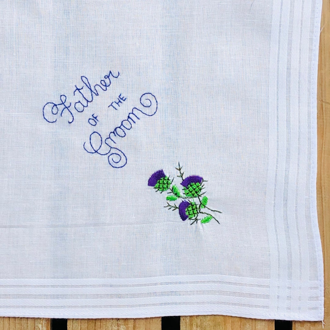 Scottish Father of the Groom Handkerchief: Thistle Design, Cotton, Hand ...