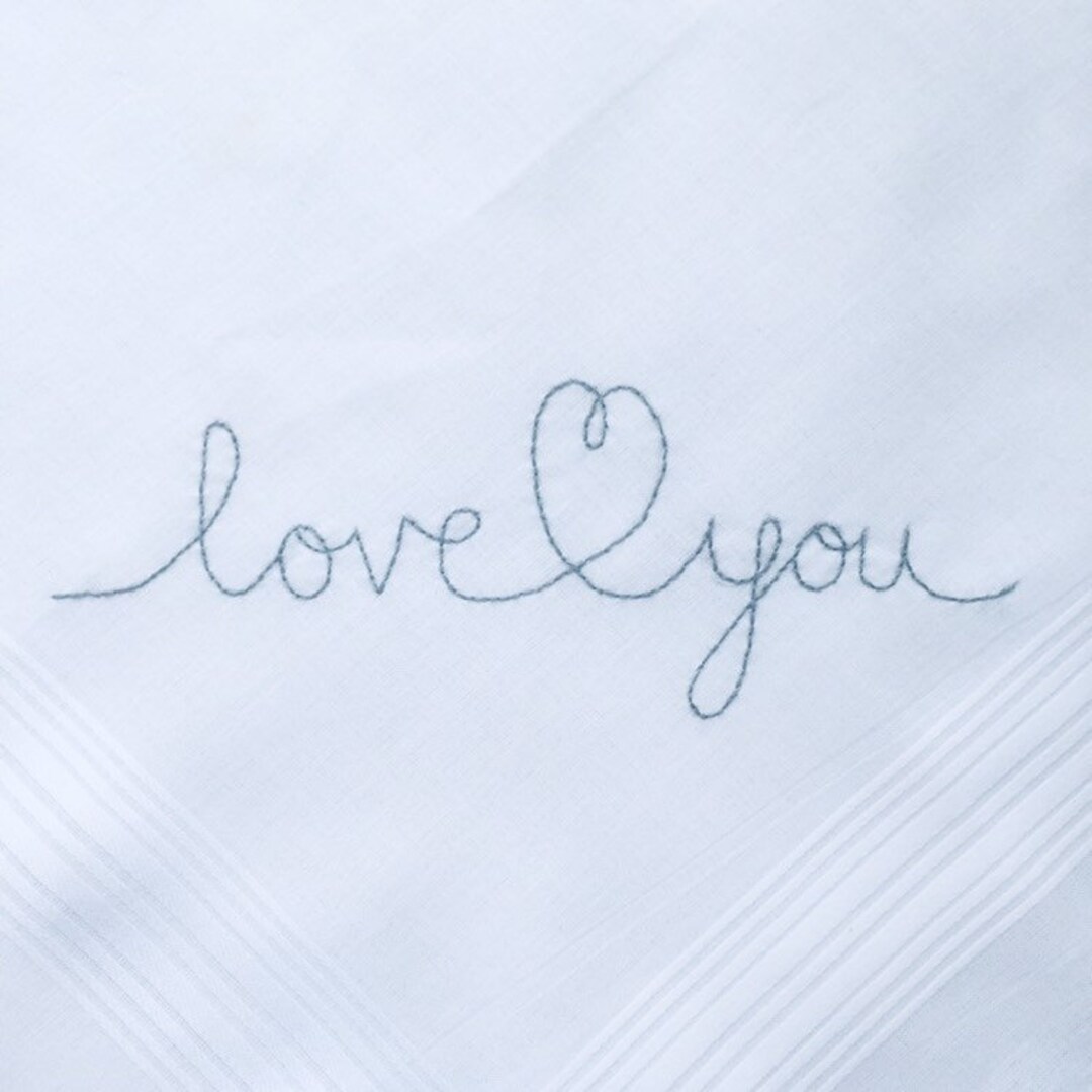 Hand Embroidered 'love You' Mens Handkerchief - Cursive Script - Etsy