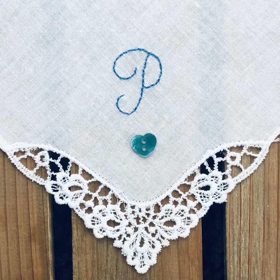 Something Blue ~ Monogrammed P ~ Bridal, Wedding ~ Handkerchief Hankie ...